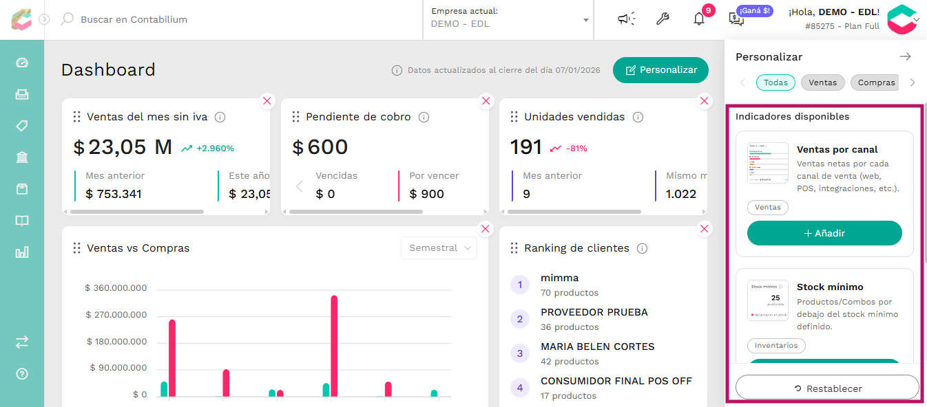 ¿Cómo personalizar mi dashboard? – Contabilium AR